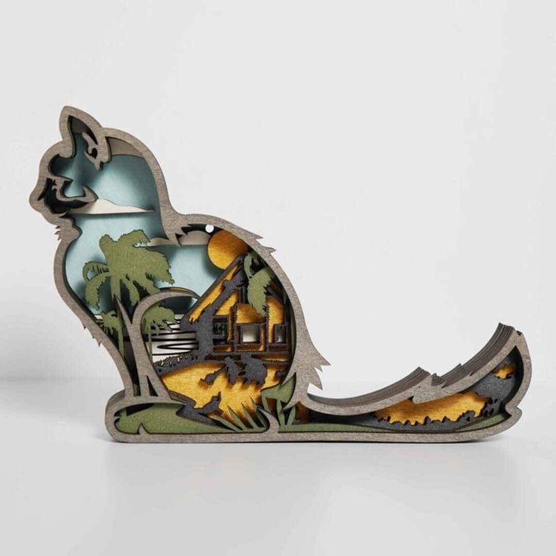 3D Wooden Cat Carving Handcraft – feajoy