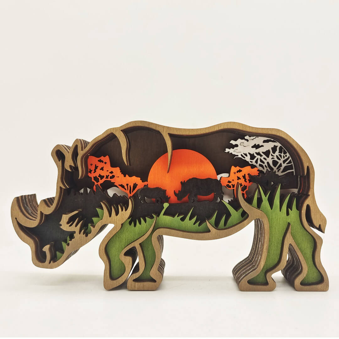 3D Wooden Rhino Carving Handcraft – feajoy