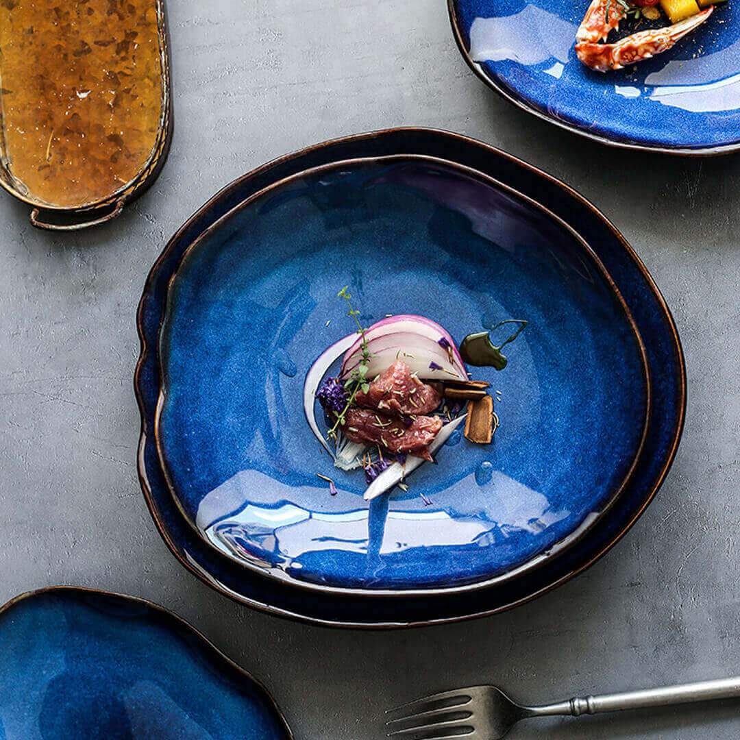Ocean Waves Deep Blue Dinner Plates – feajoy